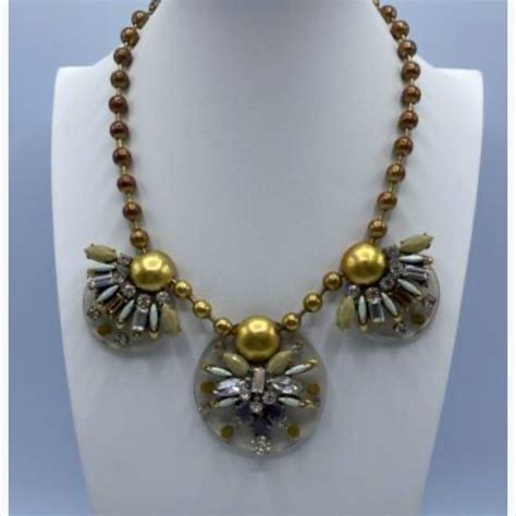 J Crew Jewelry J Crew Necklace Antique Gold Tone Chain Statement Clear Lucite Crystal