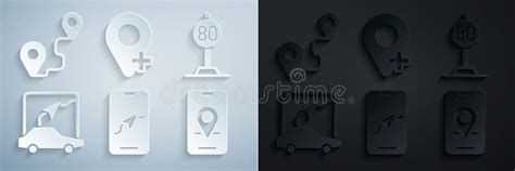 Set City Map Navigation Speed Limit Traffic Location And Route Location Icon Vector Stock