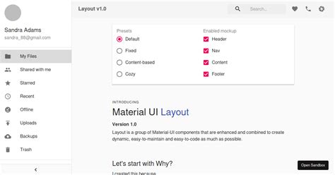 material ui layout v10 codesandbox