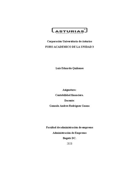 Foro Unidad 3 Contabilidad Financiera Pdf Flujo De Efectivo