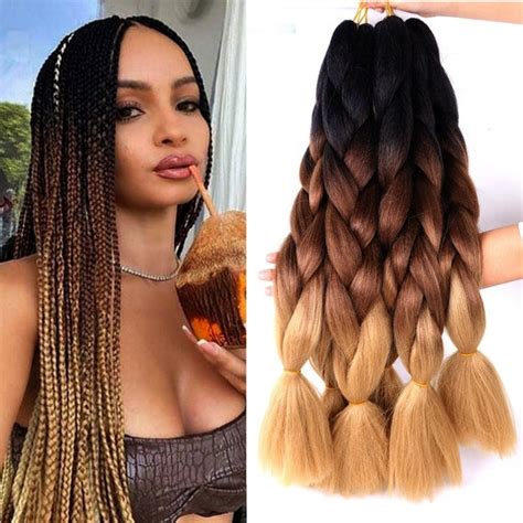 Packs Ombre Box Braids Crochet Hair Wave Box Braids With Curly Ends