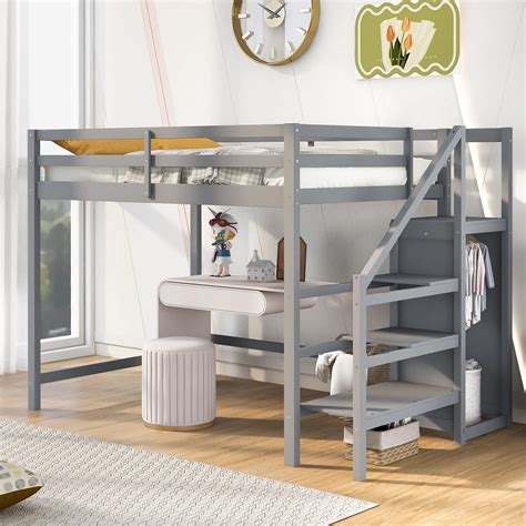 Moeo Full Size Loft Bed With Built In Storage Wardrobe Desertcart