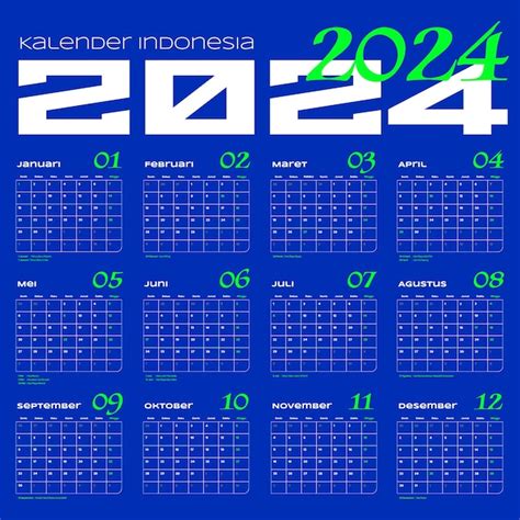 Kalender Indonesia 2024 인도네시아 달력 2024 회사 또는 기업 디자인을 위한 Y2k 디자인 프리미엄 벡터