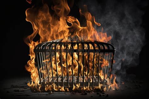 Burning Fire On Grate Of Large Metal Backyard Grill Stock Illustration