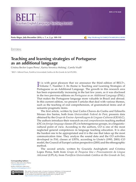 Pdf Teaching And Learning Strategies Of Portuguese As An Additional Language