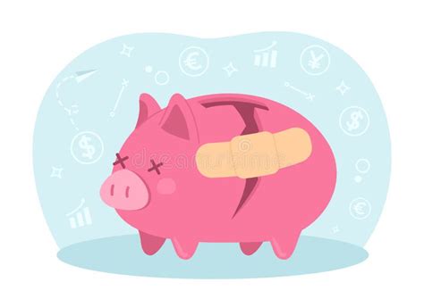 Fixing Shattered Piggy Bank 2d Vector Isolated Spot Illustration Stock