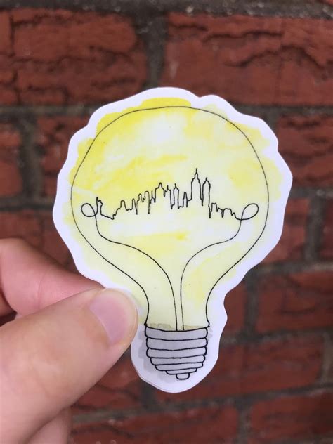 Nyc Skyline Lightbulb Sticker Watercolor Print Stickers Etsy Canada