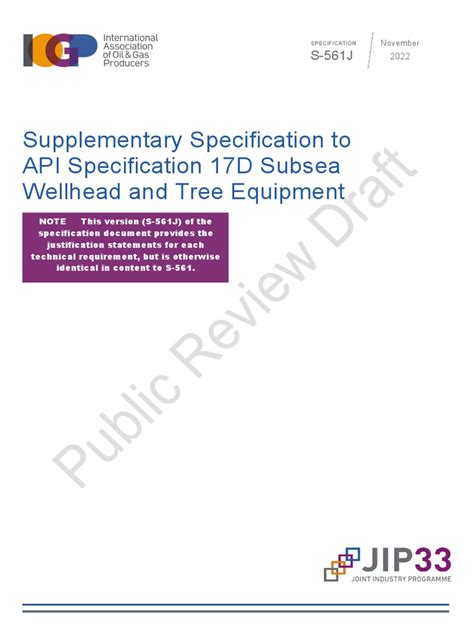 Supplementary Spec To Api Specification 17d Subsea Wellhead And Tree