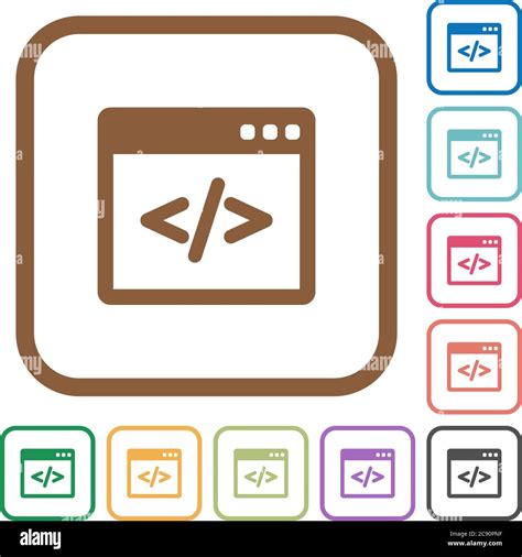 programming code simple icons in color rounded square frames on white