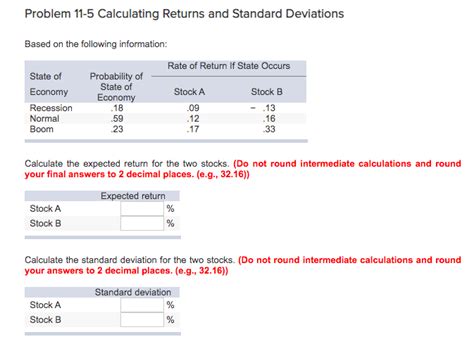 Solved Problem Calculating Returns And Standard Chegg