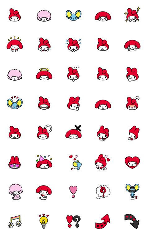 마이멜로디 이모티콘 빨간 모자 Line 이모티콘 Line Store 두들 패턴 카와이 스티커 디즈니 스크랩북