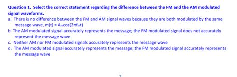 solved part 1 fm modulation message or modulating signal