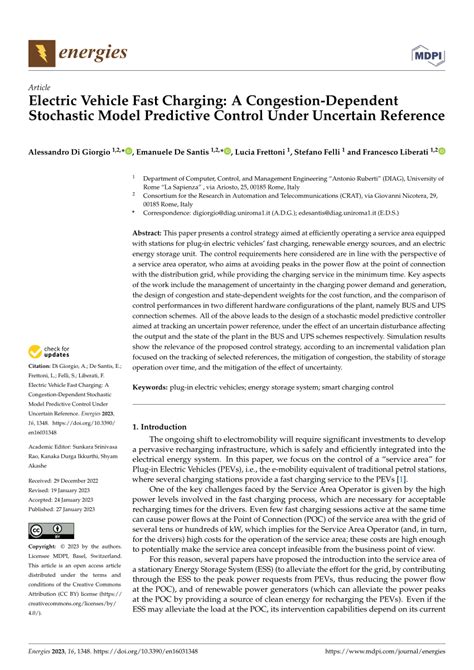 Pdf Electric Vehicle Fast Charging A Congestion Dependent Stochastic Model Predictive Control