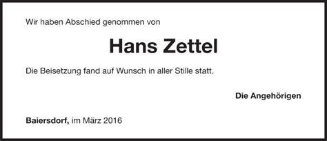 Traueranzeigen Von Hans Zettel Trauer Nn De
