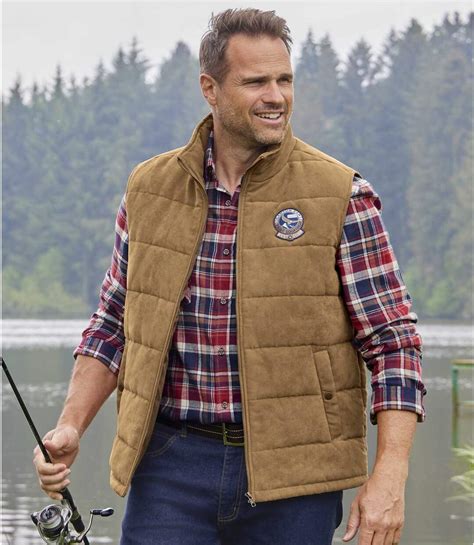 Mens Camel Faux Suede Padded Vest Atlas For Men