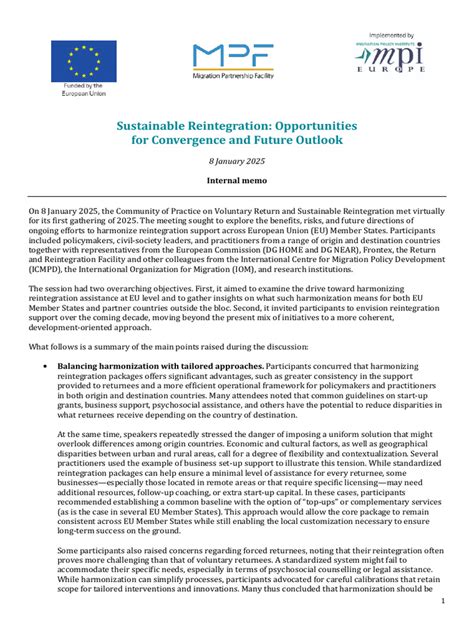Internal Memocommunity Of Practice Voluntary Return And Reintegration