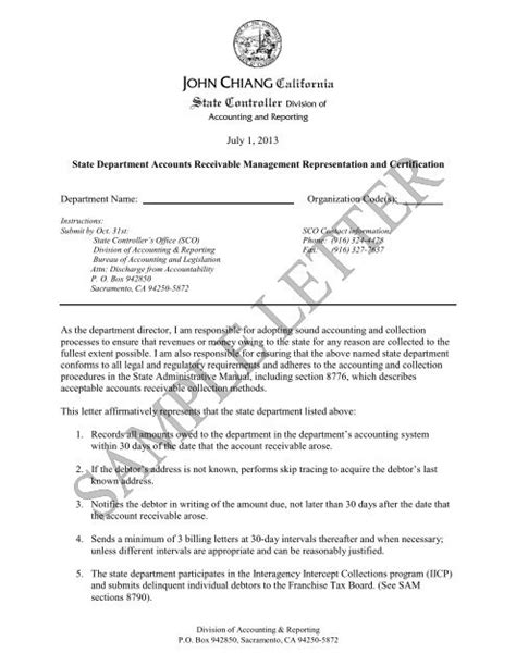 Sample Letter California State Controllers Office