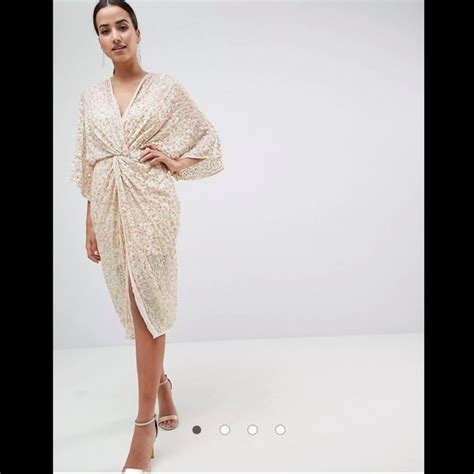 Asos Dresses Asos Design Midi Plunge Embellished Kimono Dress