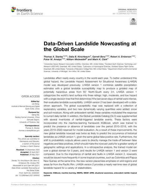 PDF Data Driven Landslide Nowcasting At The Global Scale