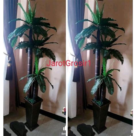 Jual Palm Isi 3 Pohon Pot Dan Batu Bunga Plastik Palm Hias