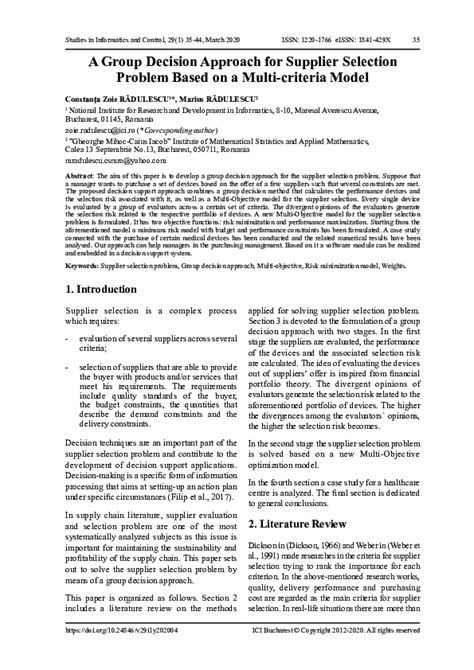 Pdf A Group Decision Approach For Supplier Selection Problem Based On