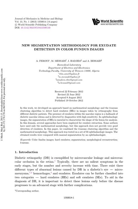 Pdf New Segmentation Methodology For Exudate Detection In Color