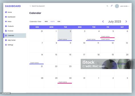 Dashboard Calendar Design Vector Stock Illustration Download Image