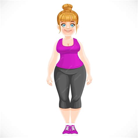 Premium Vector Cute Blond Fat Girl In The Process Of Losing Weight In