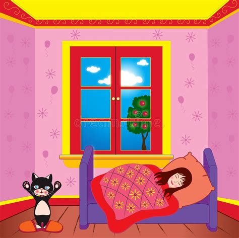 Ragazza Che Dorme Nella Sua Camera Da Letto Illustrazione Vettoriale