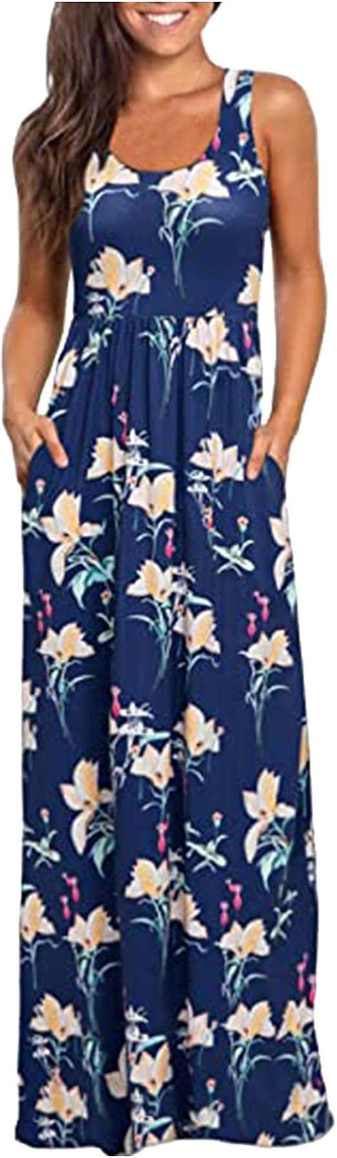 Maxikleider Damen Maxikleid Sommer Strandkleid Lang Sommerkleid Große Größen Kurzarm Tasche