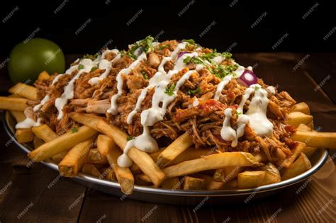 Premium Photo Loaded Pulled Pork Fries Platter