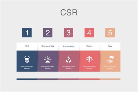 Csr 책임 지속 가능성 윤리 목표 아이콘 인포그래픽 디자인 템플릿 5단계의 창의적인 개념 프리미엄 벡터