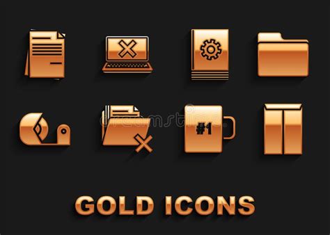 Set Delete Folder Document Envelope Coffee Cup Scotch User Manual File Document And Laptop