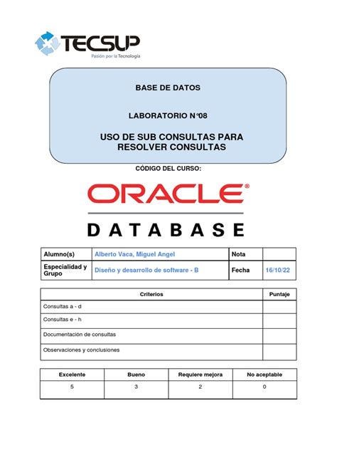 Lab 08 Uso De Subconsultas Para Resolver Consultas Pdf Sql