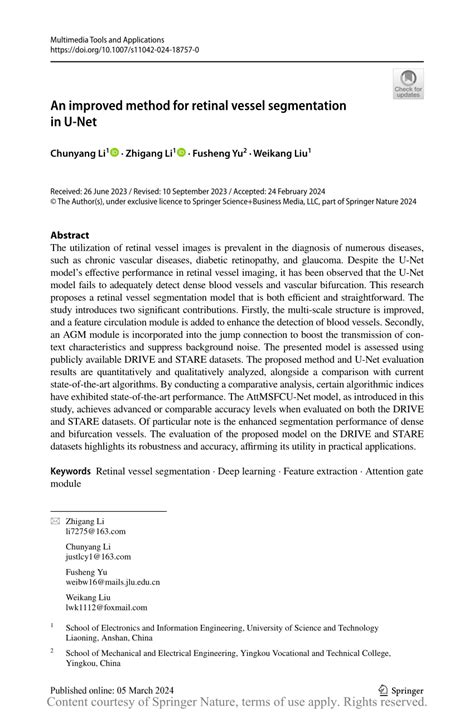 An Improved Method For Retinal Vessel Segmentation In U Net