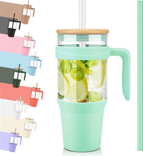 Tronco 40 Oz Glass Tumbler With Straw And Lid Reusable