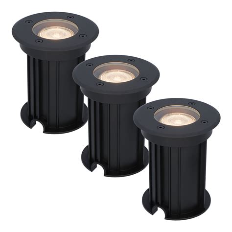 3x Maisy Dimmable LED Ground Spot Round Black 2700K 5W IP67