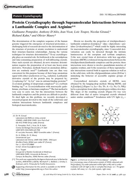 Pdf Protein Crystallography Through Supramolecular Interactions