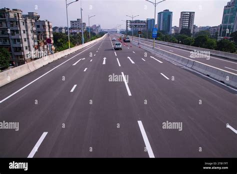 Non Stop Speed Way Dhaka Elevated Expressway With Blue Sky View Stock