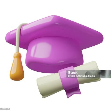 보라색 졸업 모자와 졸업장 3d 아이콘 3차원 형태에 대한 스톡 벡터 아트 및 기타 이미지 3차원 형태 개념 개체 그룹 Istock