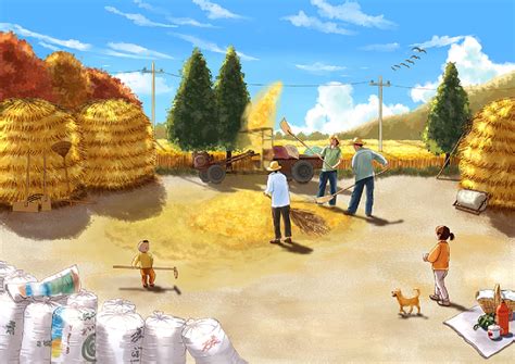 童年回忆系列——秋收插画创作习作江南入墨原创作品 站酷zcool