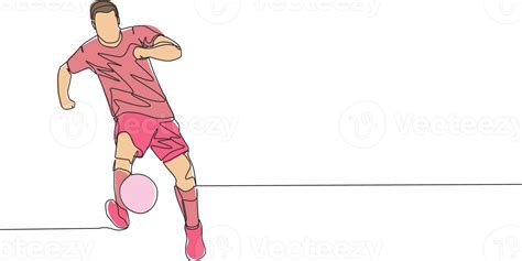 Single Continuous Line Drawing Of Young Energetic Football Player