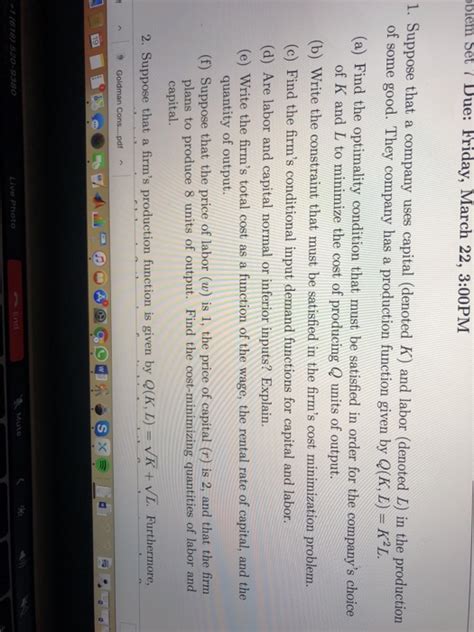 Solved Blem Set Due Friday March 22 3 00PM Suppose That A Chegg Com