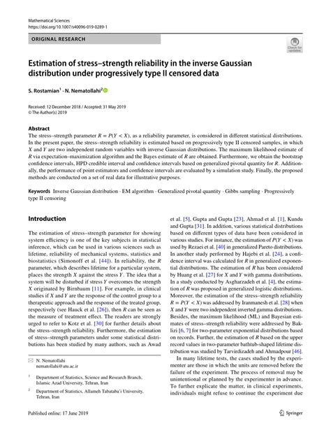 Pdf Estimation Of Stressstrength Reliability In The Inverse Gaussian Distribution Under
