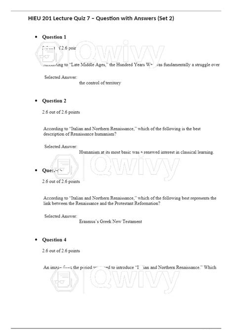 HIEU 201 Lecture Quiz 7 Question With Answers Set 2 HIEU 201 QUIZ 7