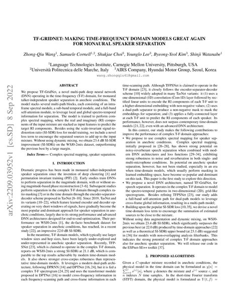 Tf Gridnet Making Time Frequency Domain Models Great Again For Monaural Speaker Separation Deepai