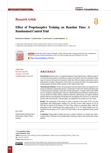 Pdf Effect Of Proprioceptive Training On Reaction Time A Randomized