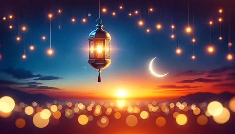 Hermosos Fondos De Puesta De Sol Para El Ramadán Con Linterna Y Luna