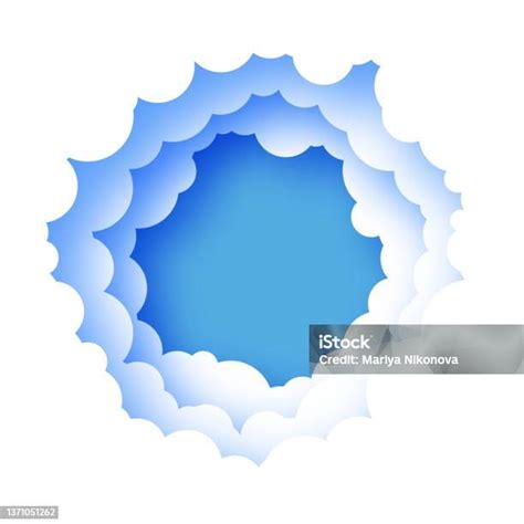 흐린 종이 컷 아트 3d 종이가 달린 배너가 푸른 하늘에 구름을 잘라냅니다 푸른 하늘 구름 종이 공예 스타일 볼륨 구름 풍경