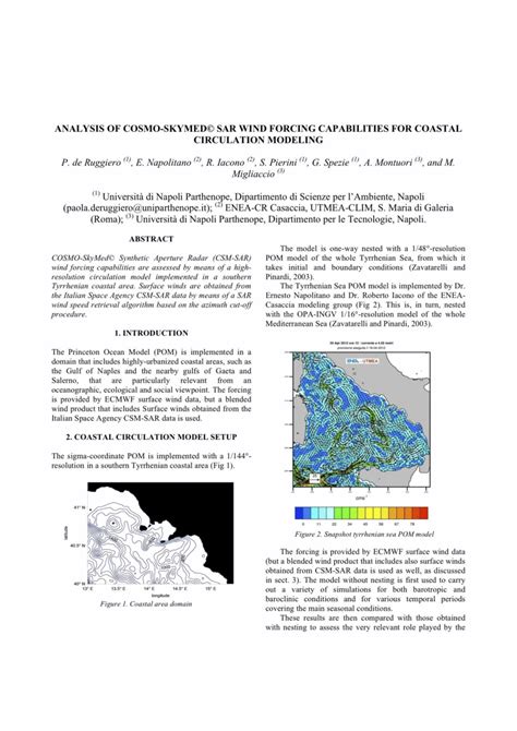 Pdf Analysis Of Cosmo Skymed Wind Forcing Capabilities For Coastal